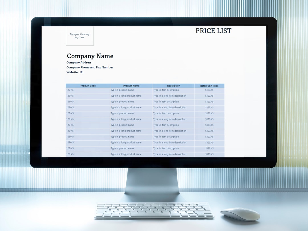 Price List Template. Excel Spreadsheet for Product & Service Pricing ...