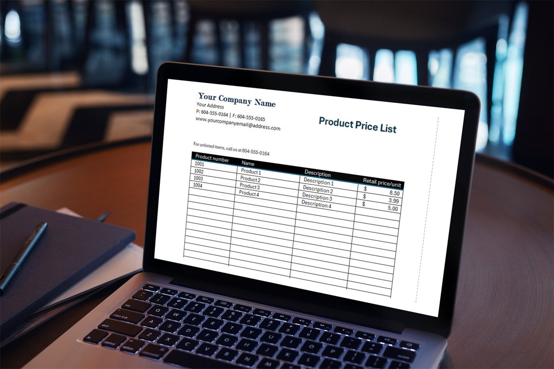 Price List Template, Excel. Excel Spreadsheet for Product & Service ...