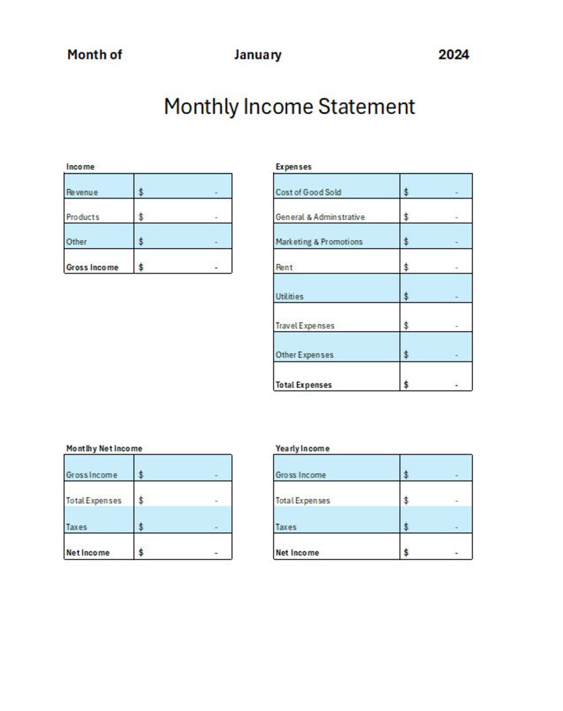 Monthly Income Statement Template Excel for Small Business Bookkeeping ...