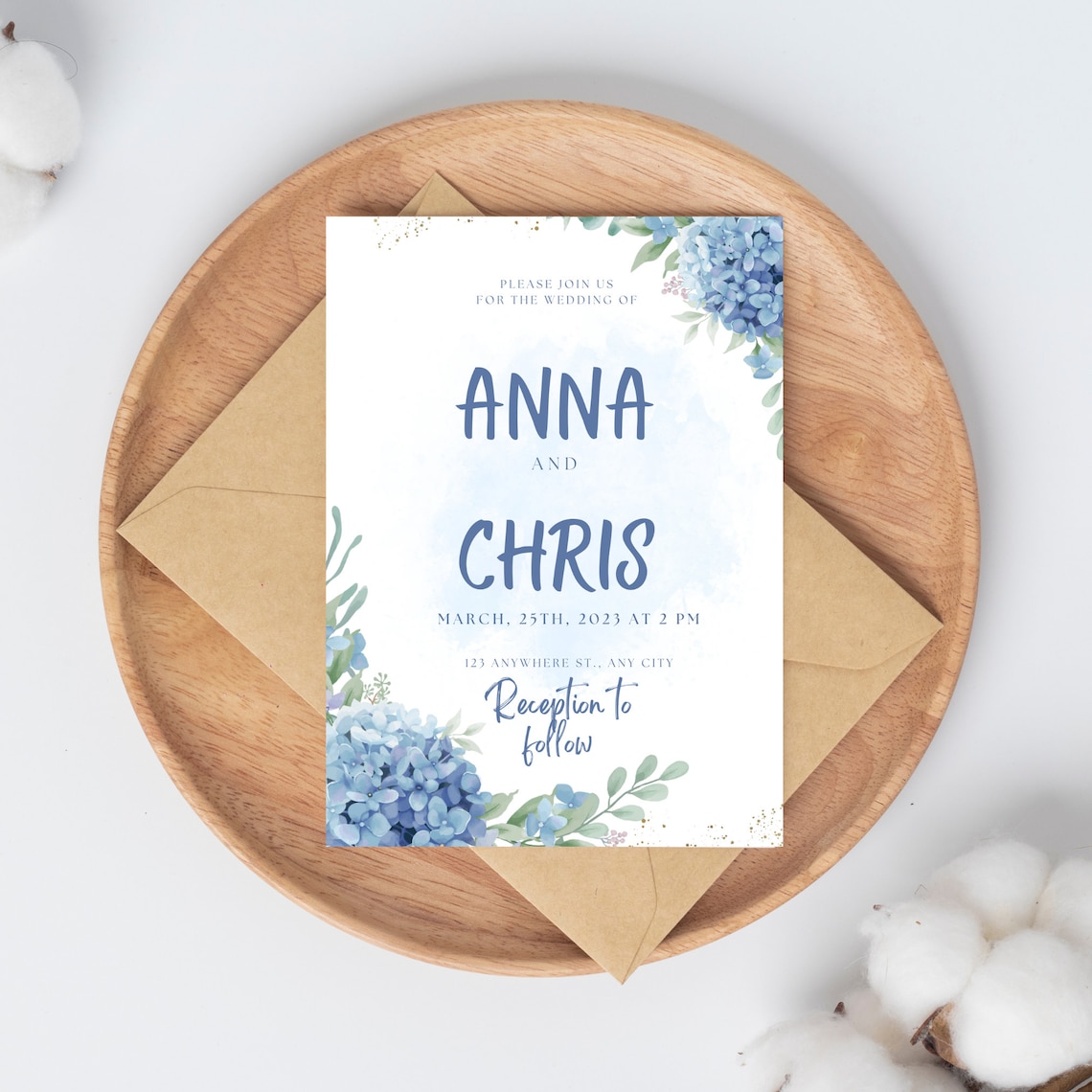 Wedding Invitation Card. Dusty Blue Wedding Invitation Suite, Vintage ...