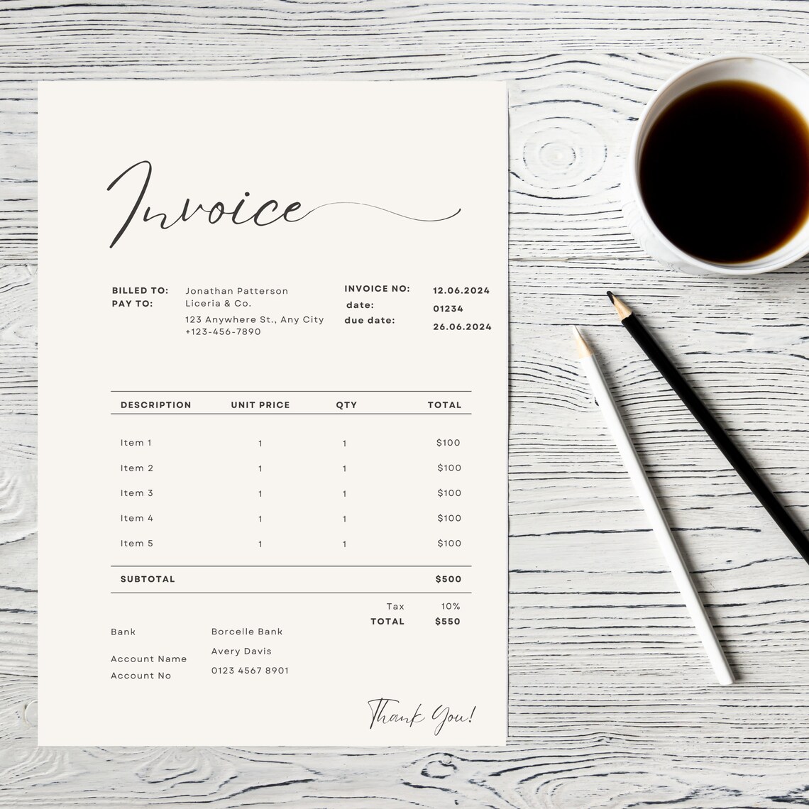 Invoice Template. Minimalist Invoice Template, Invoice Editable ...