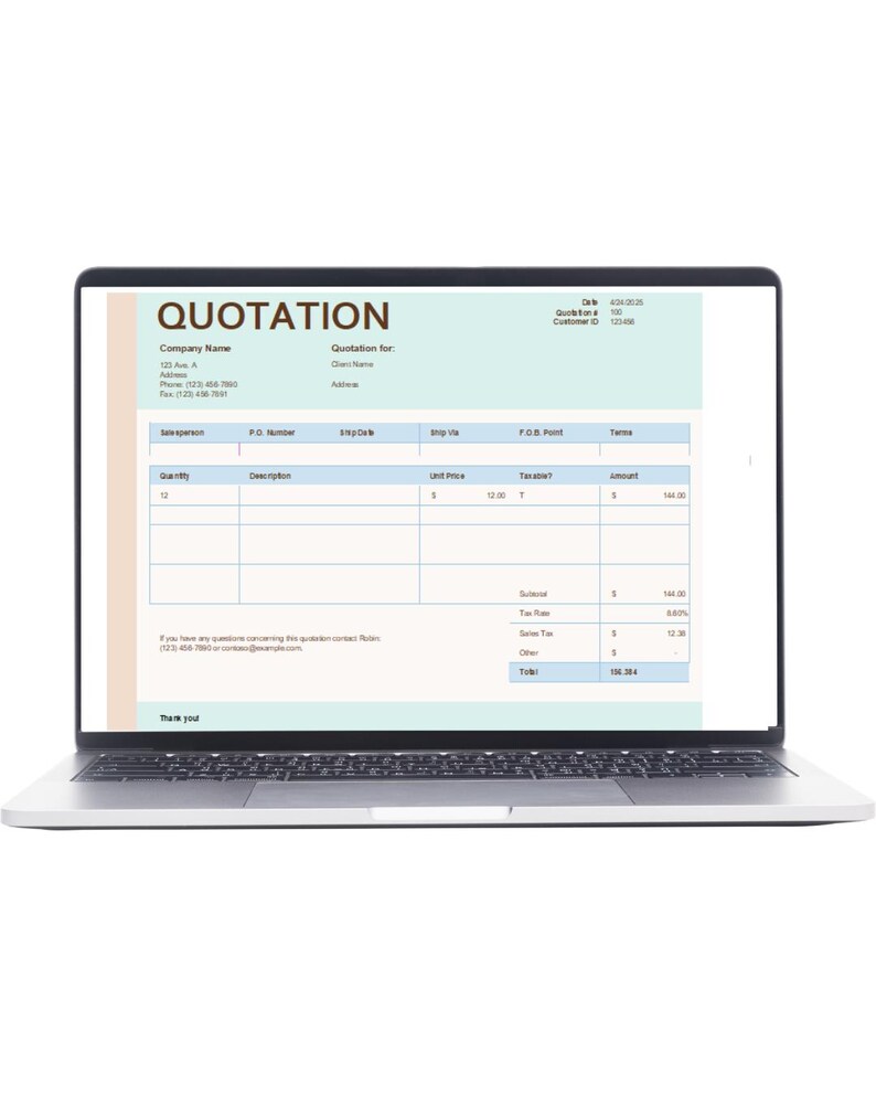 Editable Quotation Price Template. Excel Quote Sheet for Small Business ...