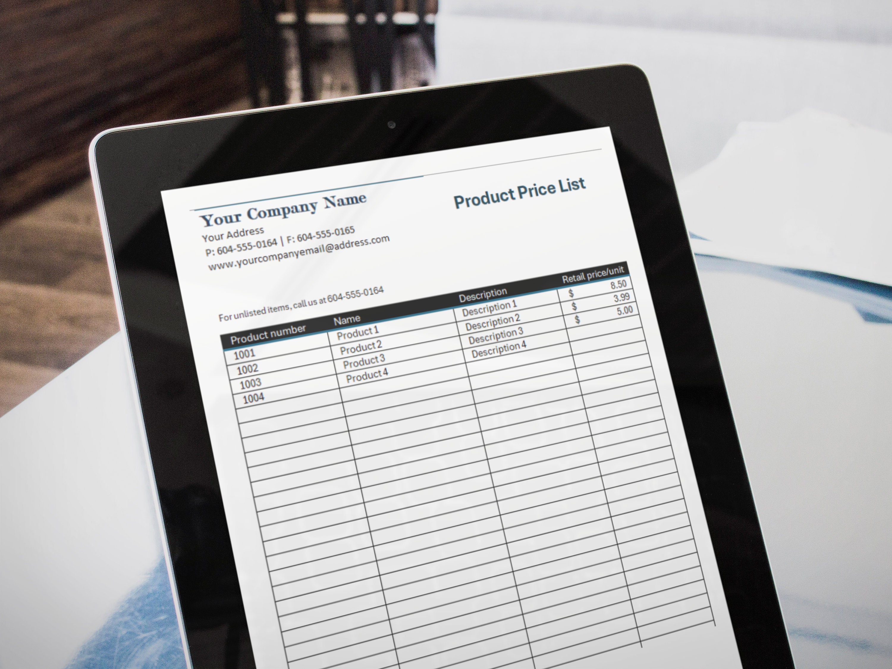 Price List Template, Excel. Excel Spreadsheet for Product & Service ...