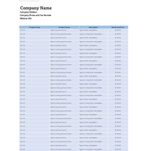 Price List Template. Excel Spreadsheet for Product & Service Pricing ...