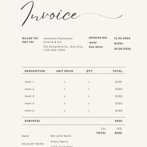Invoice Template. Minimalist Invoice Template, Invoice Editable ...