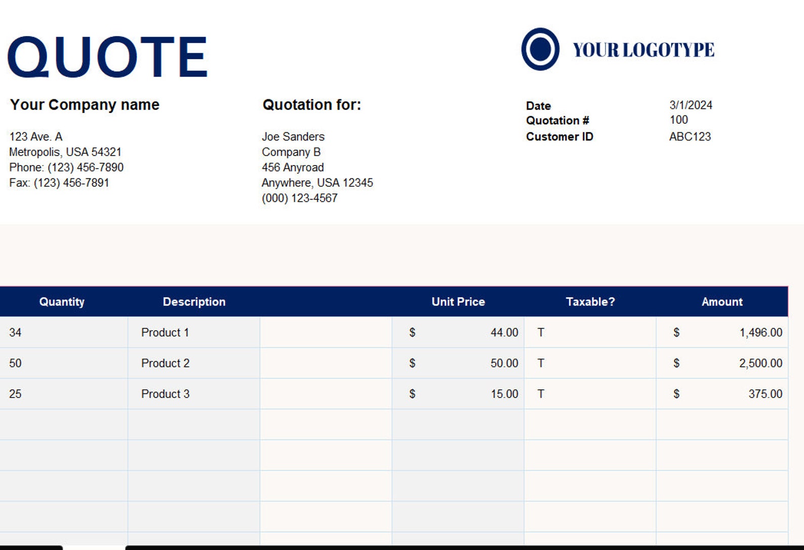 Quote Template, Business Proposal, Quote Form, Contractors Tools, Quote ...
