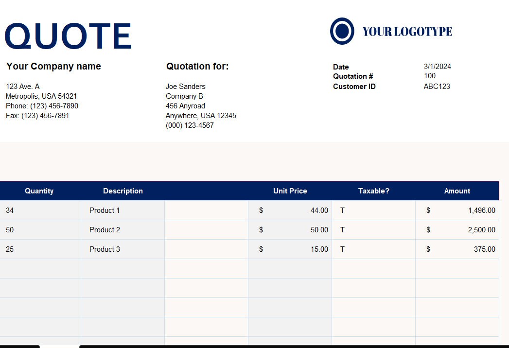 Quote Template, Business Proposal, Quote Form, Contractors Tools, Quote ...