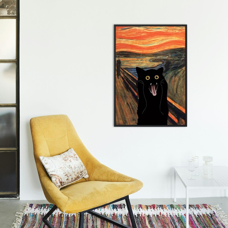 Edvard Munch 'the Scream' Cat Art Print Famous Painting Parody, Vintage ...