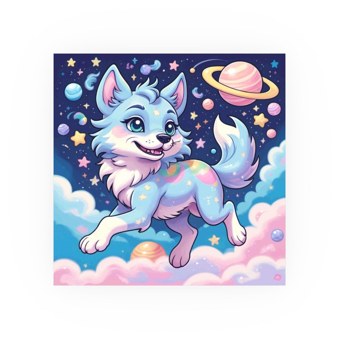 Candy Blue Furry Wolf Celestial Cloud Satin and Archival Matte Posters ...
