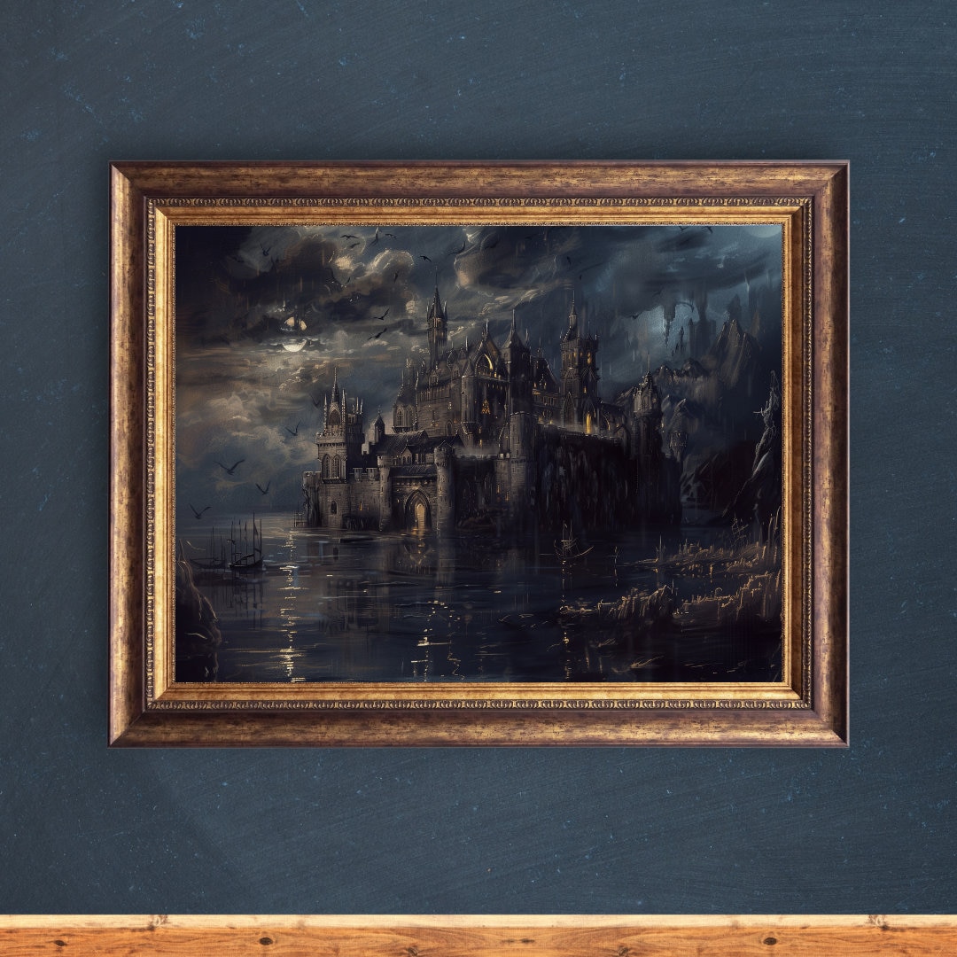 Gothic Wall Art, Moody Castle Painting, Classical Painting, Gloomy ...
