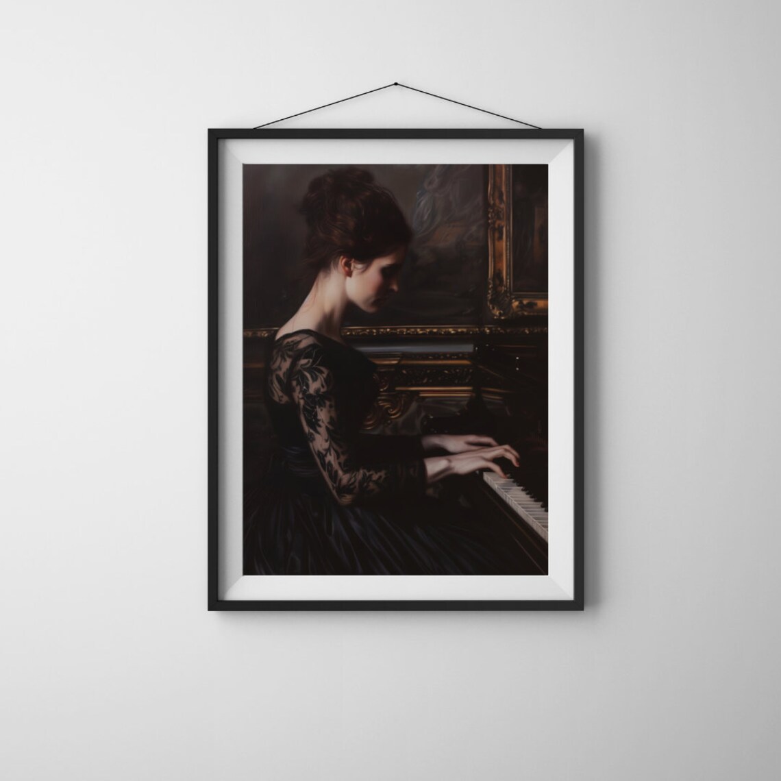 Gothic Wall Art, Moody Piano Player, Classical Painting, Gloomy ...