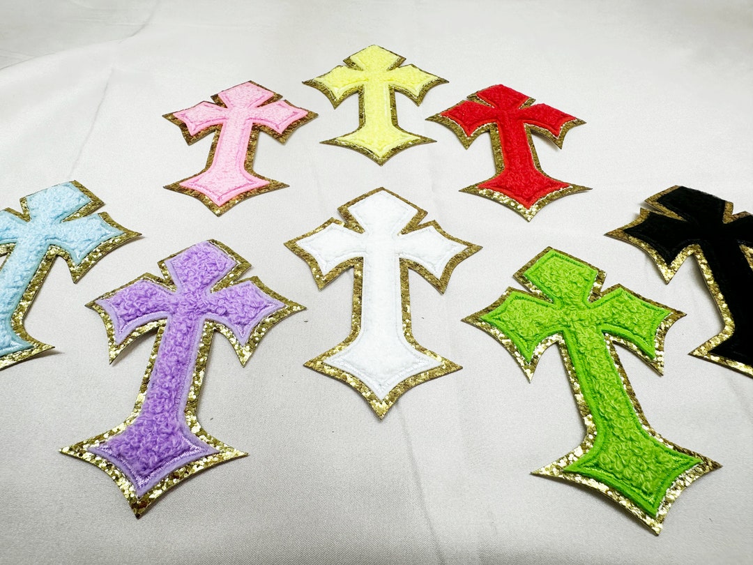 Gothic Cross Iron on Patch,chenille Crucifix Patches,embroidered Cross ...