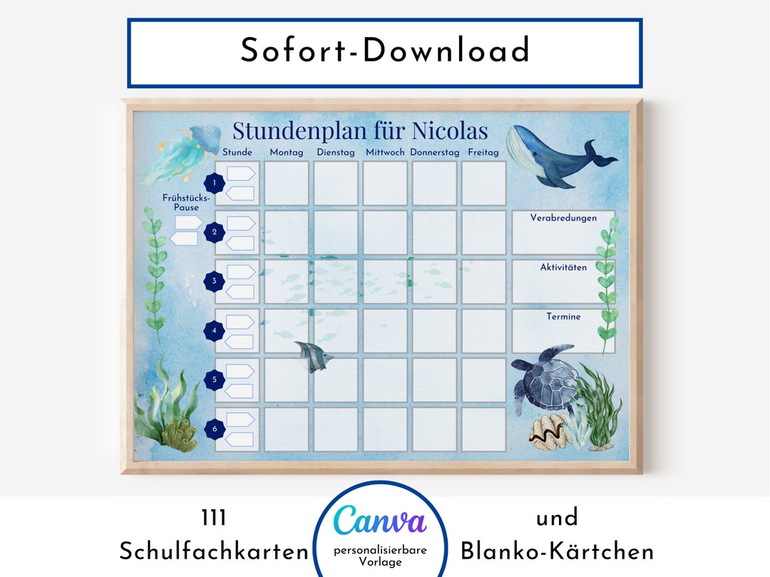 Timetable sea Animals for Primary School With School Subject Picture ...