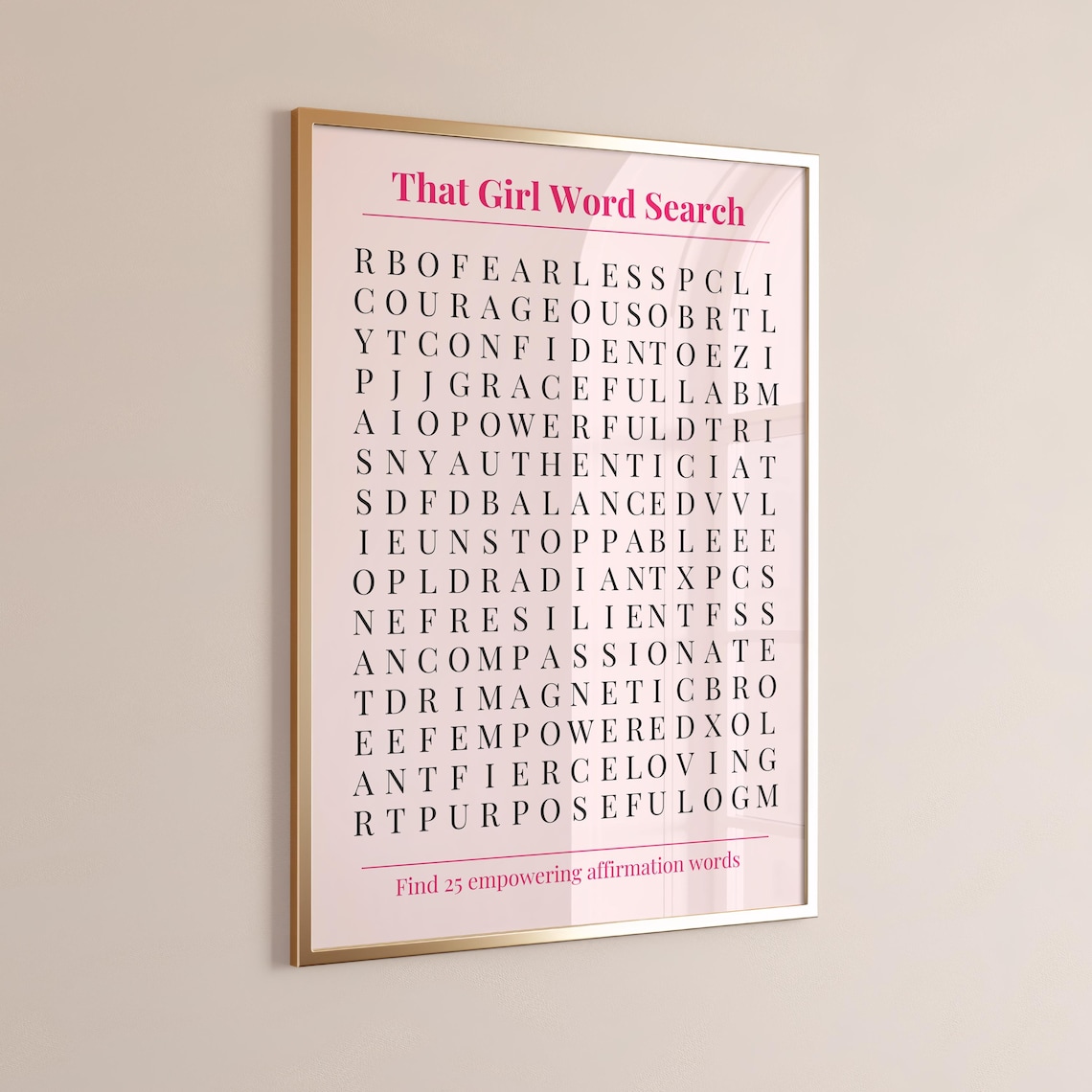 That Girl Word Search Wall Art, Affirmation Poster, Pink Wall Art ...