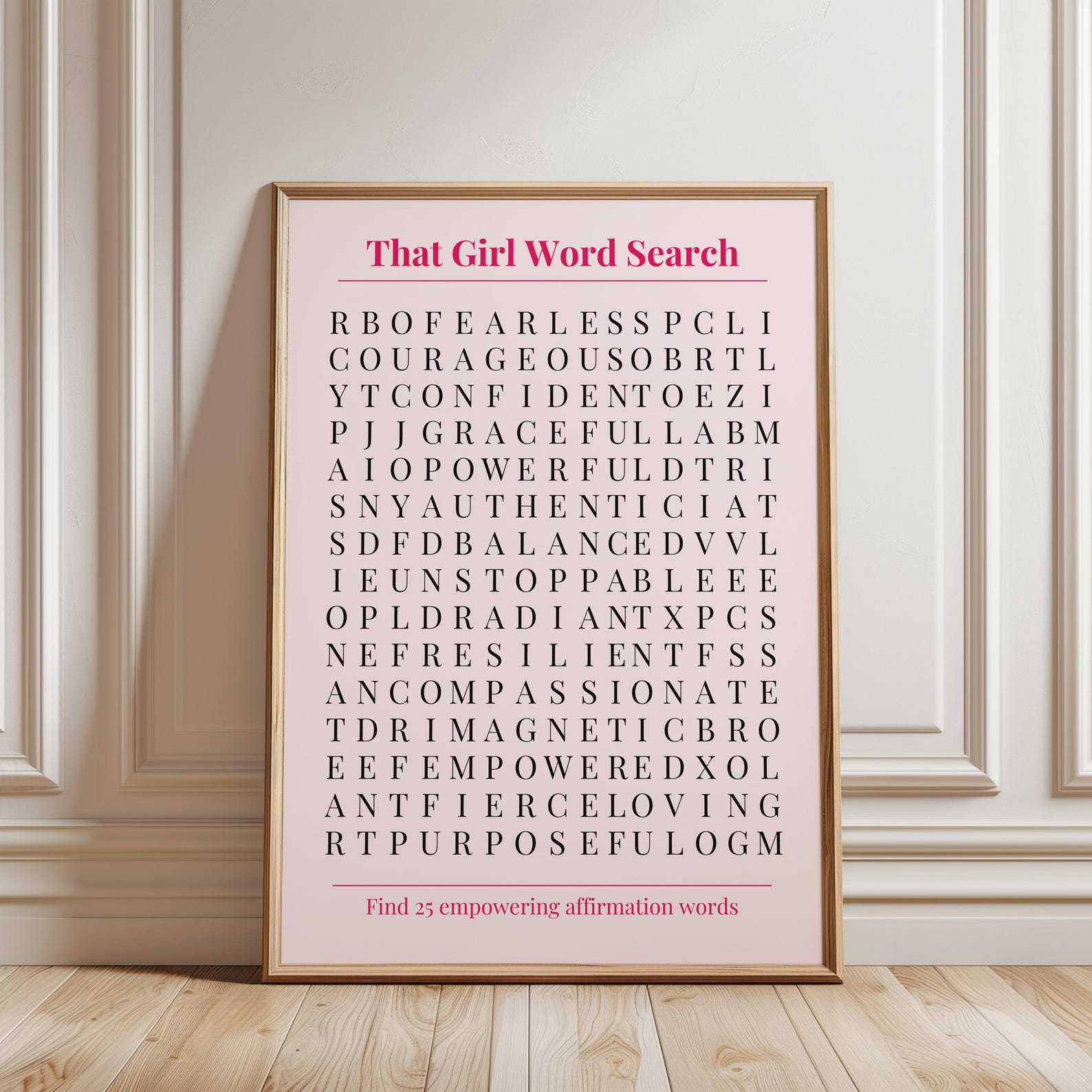 That Girl Word Search Wall Art, Affirmation Poster, Pink Wall Art ...