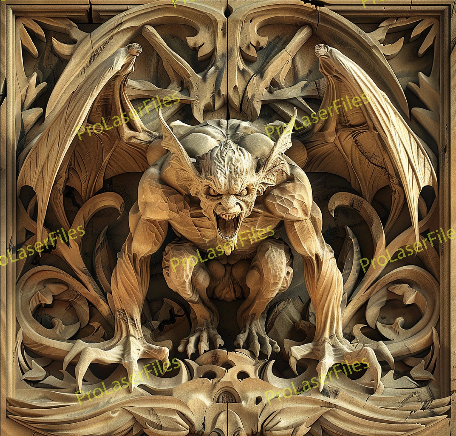 Gargoyle Laser Engrave File | 3D Illusion | Laser Burn PNG | Design for ...