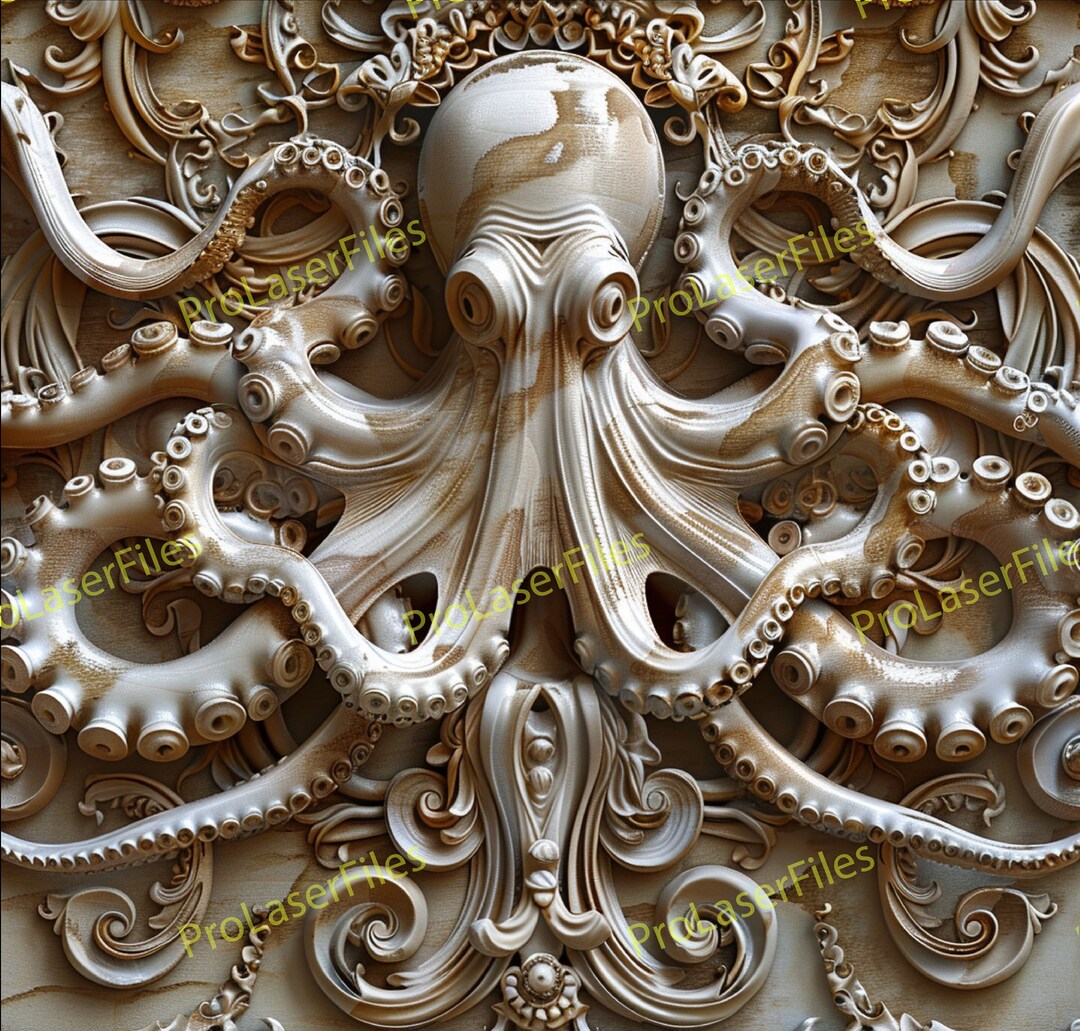 Octopus Laser Engrave File | 3D Illusion | Laser Burn PNG | Design for ...