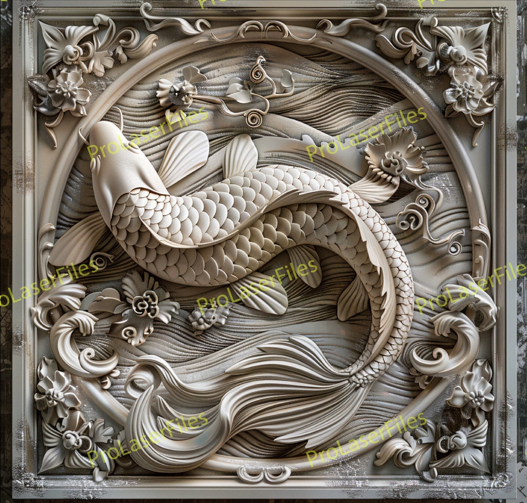 Koi Fish Laser Engrave File | 3D Illusion | Laser Burn PNG | Design for ...