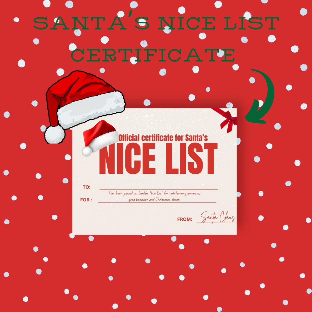 Santa's Nice List Certificate | Printable Christmas Reward (instant ...