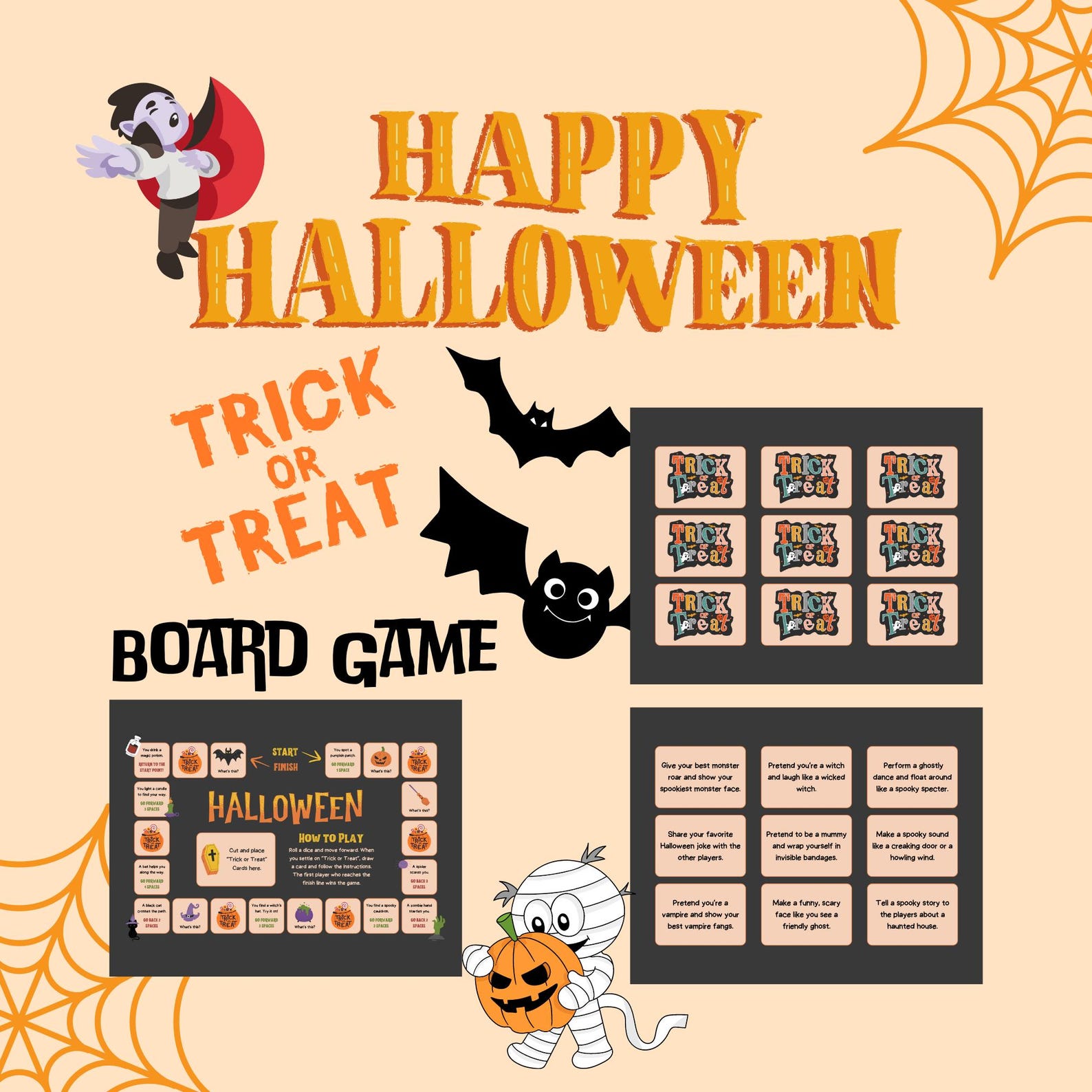 Kids Fun Halloween Board Game, Printable Family Game, Board Game ...
