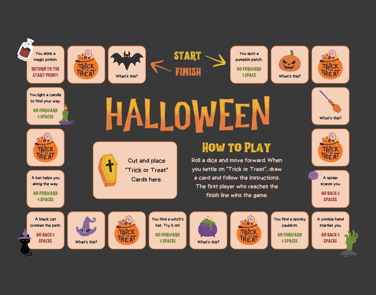 Kids Fun Halloween Board Game, Printable Family Game, Board Game ...
