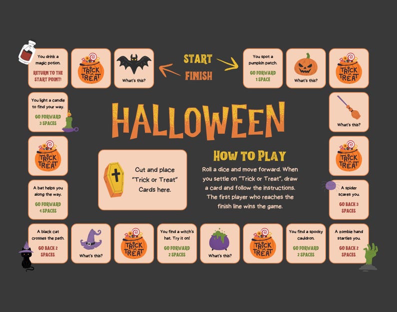 Kids Fun Halloween Board Game, Printable Family Game, Board Game ...