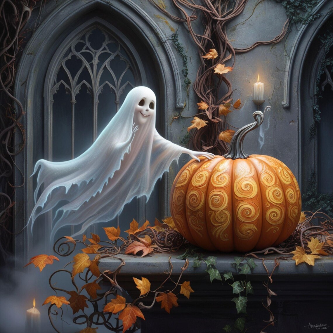 Whisper-thin Halloween Ghost, Ethereal Canvas Wall Art, Halloween Ghost ...