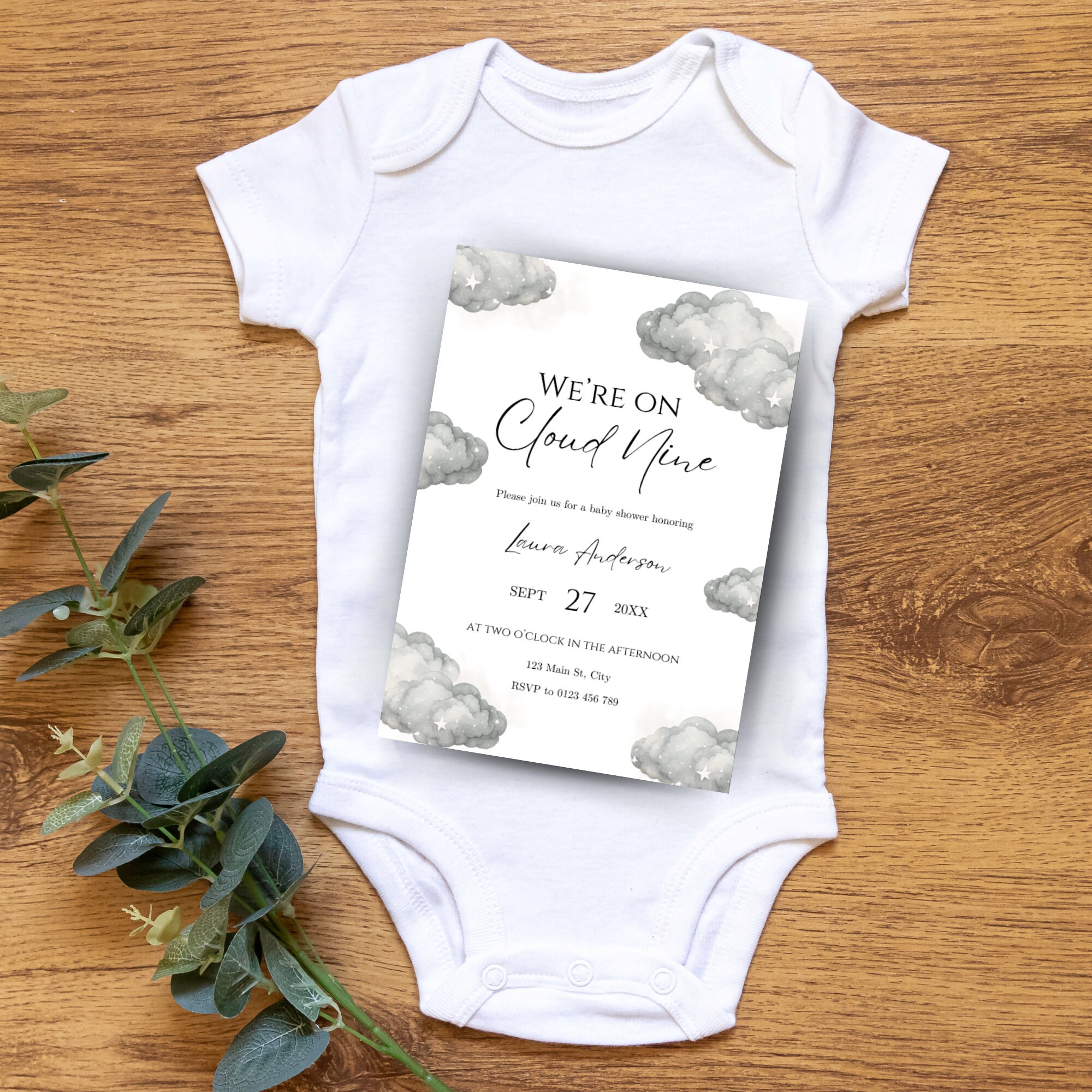 Cloud 9 Baby Shower Invite, We're on Cloud Nine Baby Shower Invitation ...