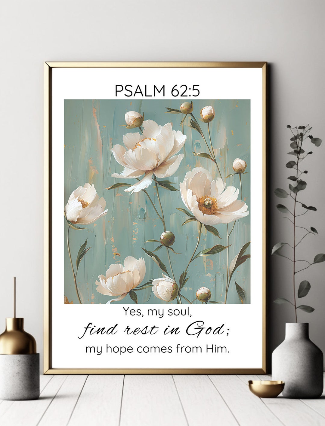 Psalm 62:5 Floral Bible Verse Print, Christian Home Decor (digital ...