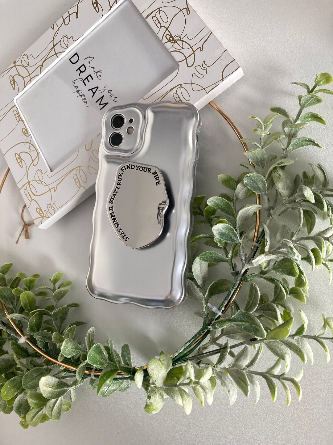 Stylish Wavy Mirror Electroplated Metal Phone With Phone Grip Holder ...