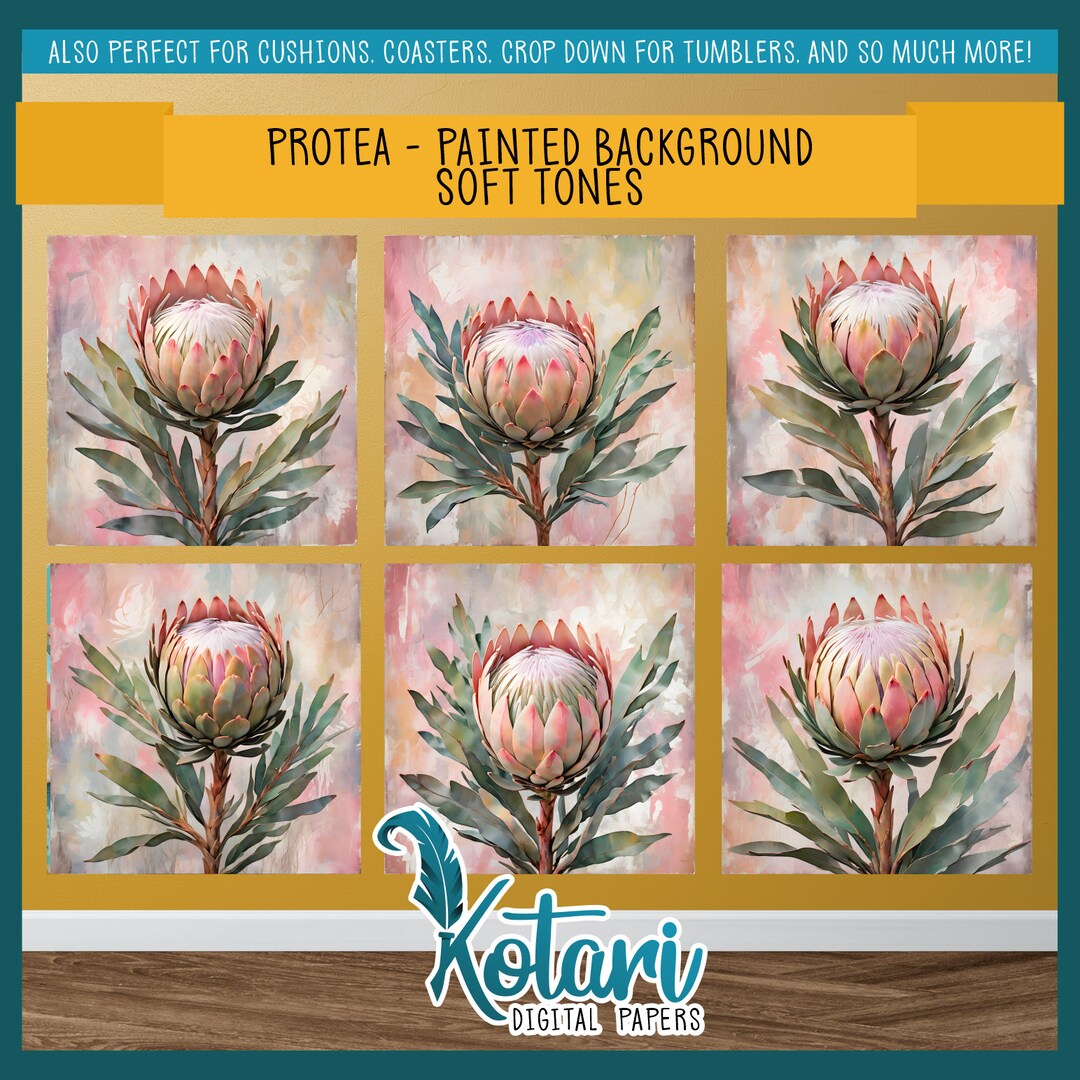Protea ART Blocks - 6 Designs - Textured Painted Background - Soft ...
