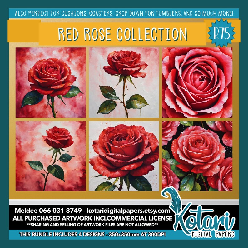 Red Rose Collection - Textured Painted Background - Soft Tones - Etsy