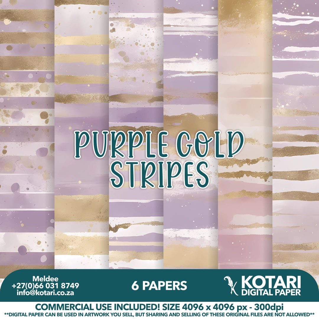 Purple Gold Stripe - Commercial Rights - Digital Junk Journal Paper ...