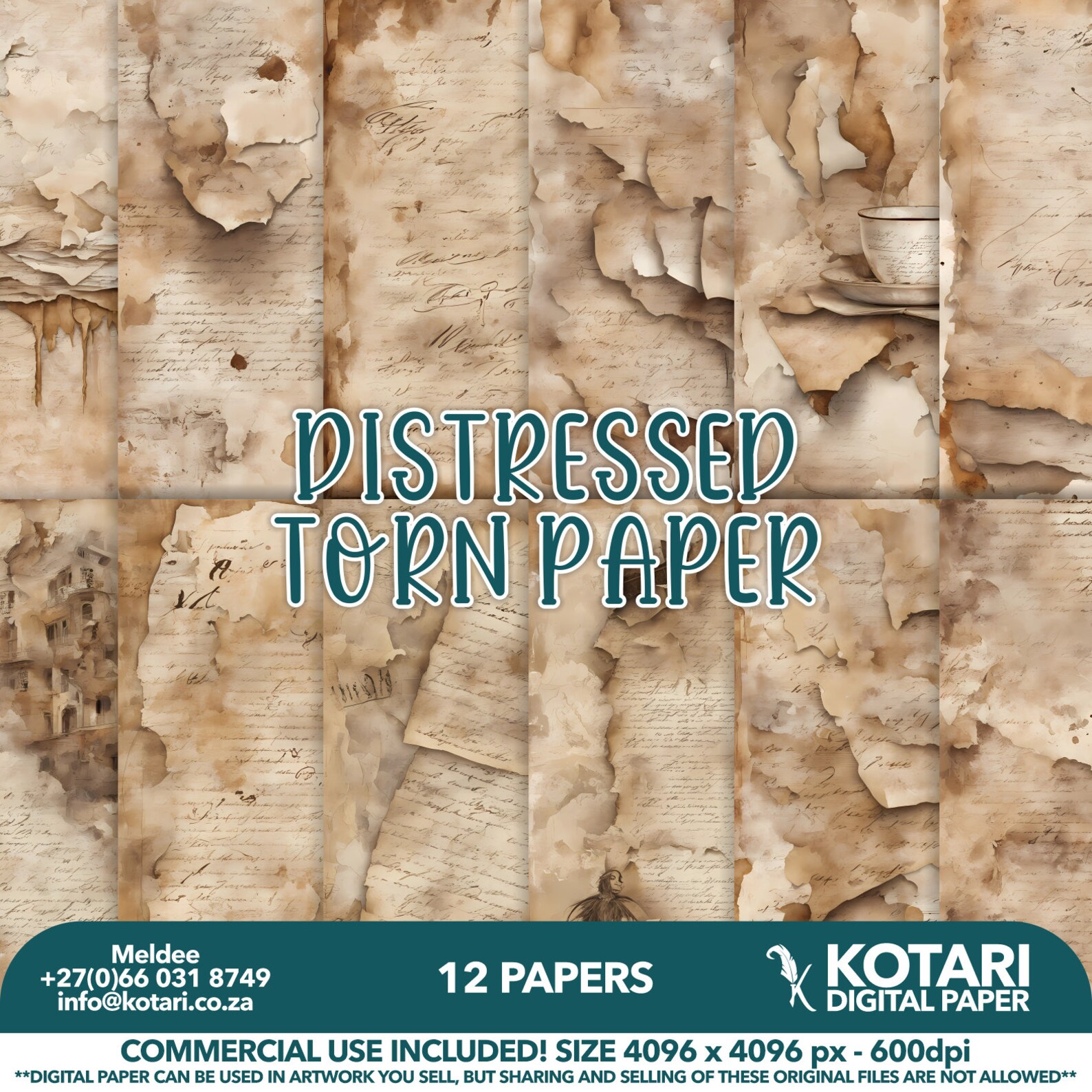 Digital Paper - Distressed Torn Stained Paper - Backgrounds - Journal ...
