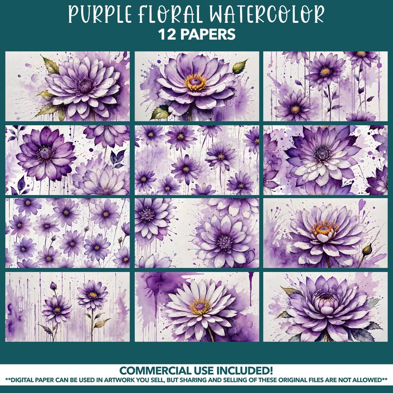 Purple Pastel Floral Digital Paper - Commercial Rights - Digital Junk ...