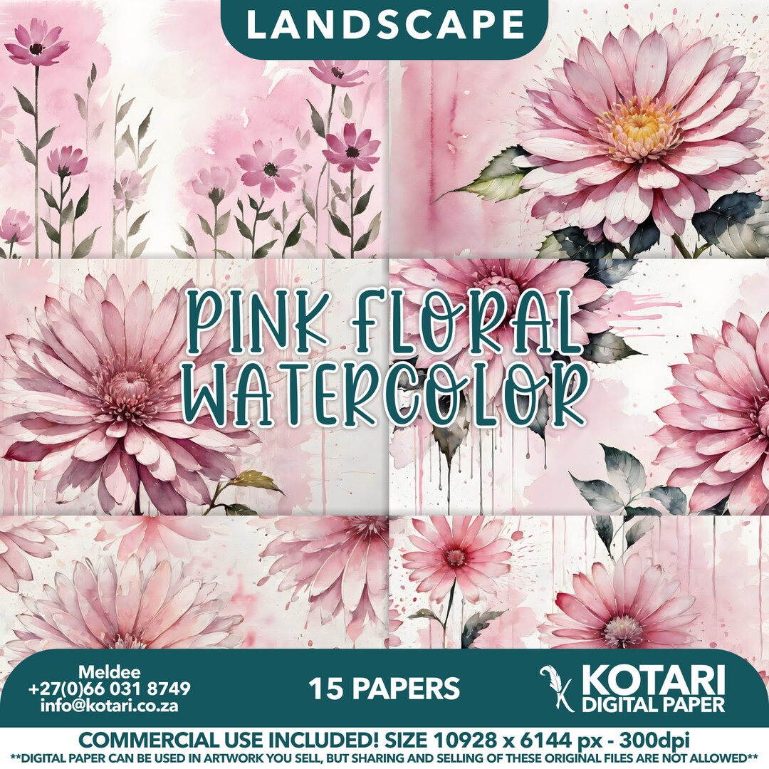 Pink Watercolor Floral Digital Paper - Commercial Rights - Digital Junk ...