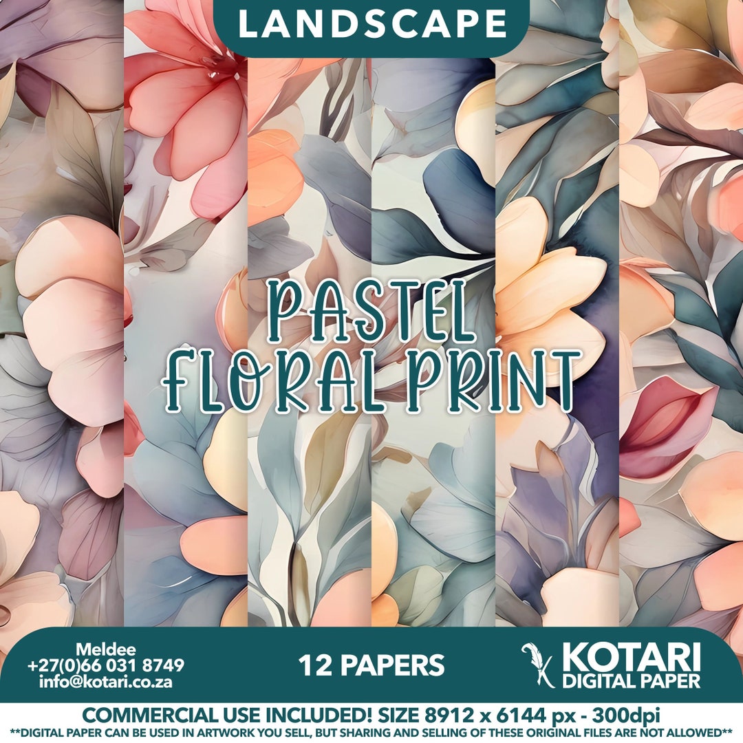 Landscaped Sized Floral - Digital Paper / Background / Junk Journal ...