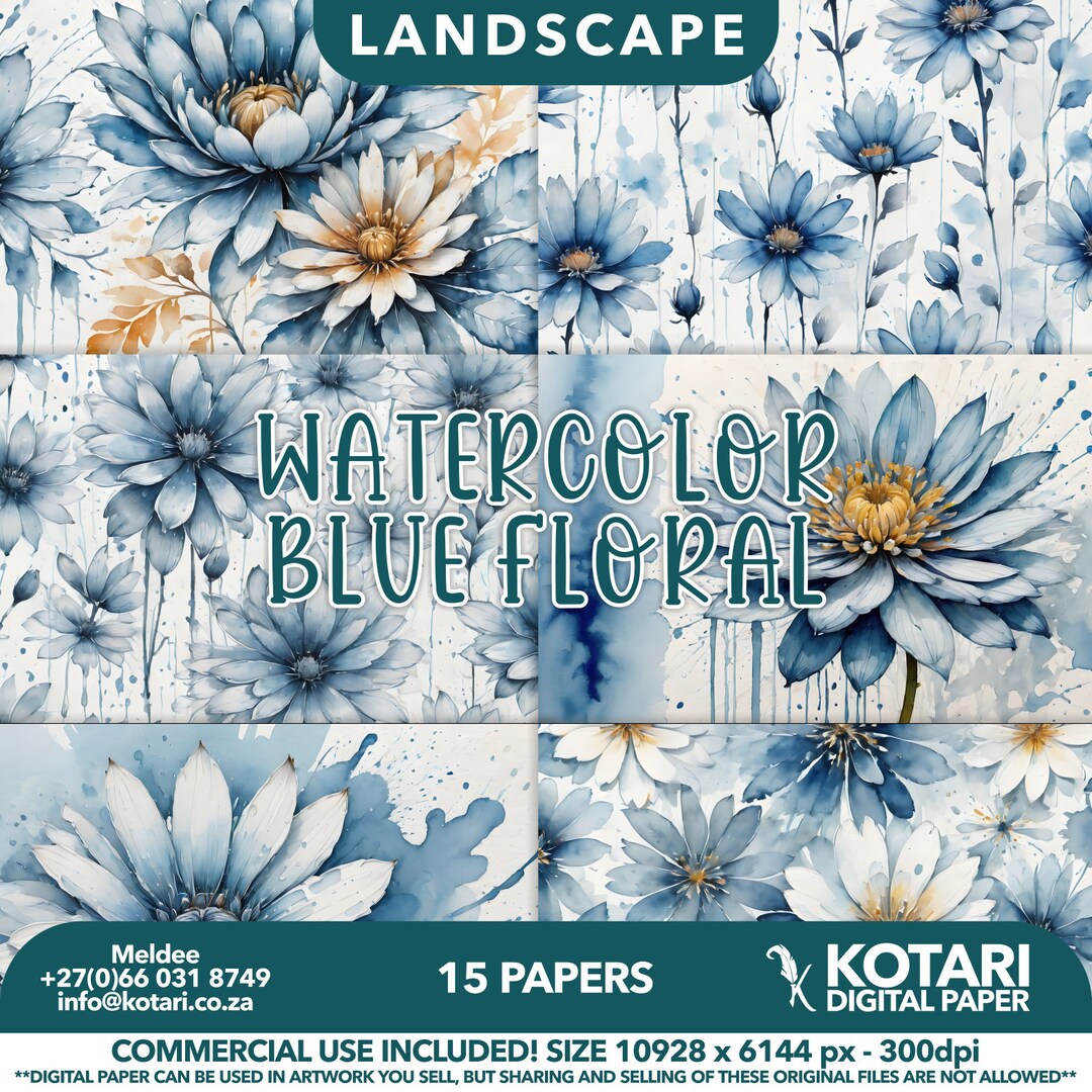 Blue Pastel Floral Digital Paper - Commercial Rights - Digital Junk ...