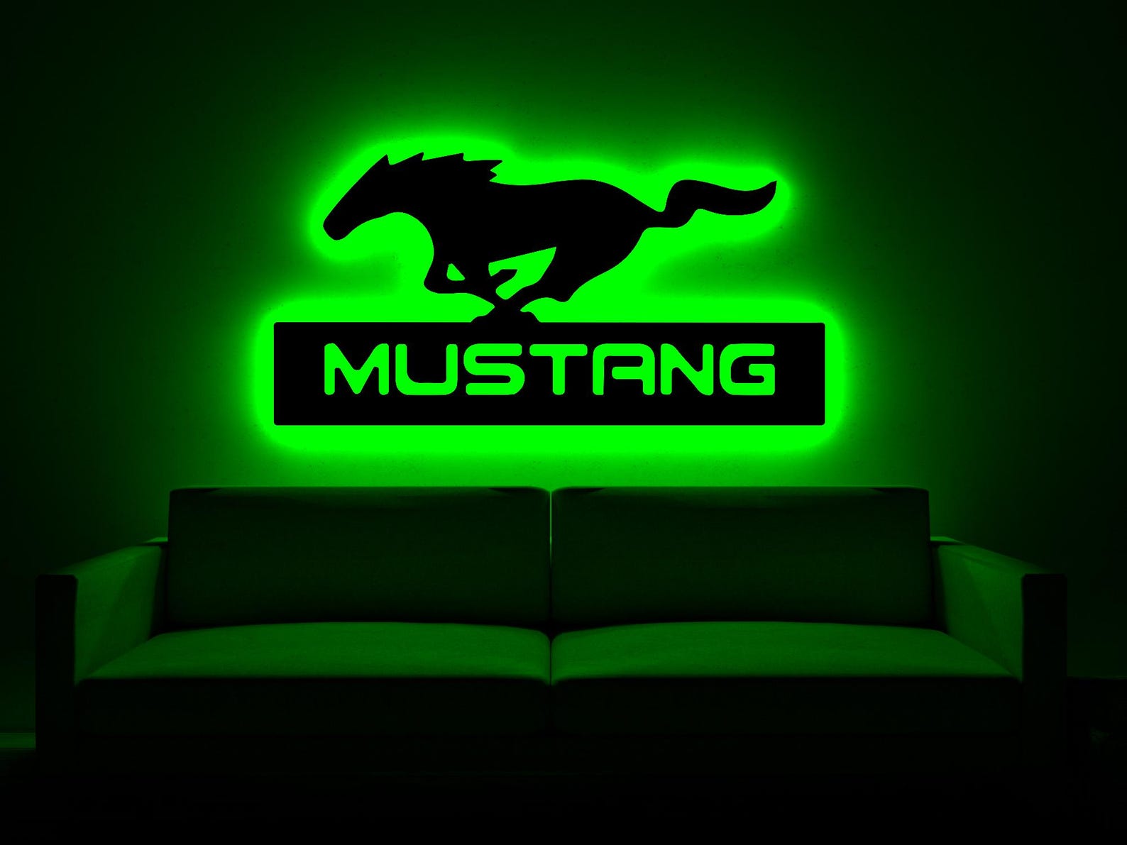Mustang Logo Neon Wall Led Sign, Iconic Automotive Decor, White Glow ...