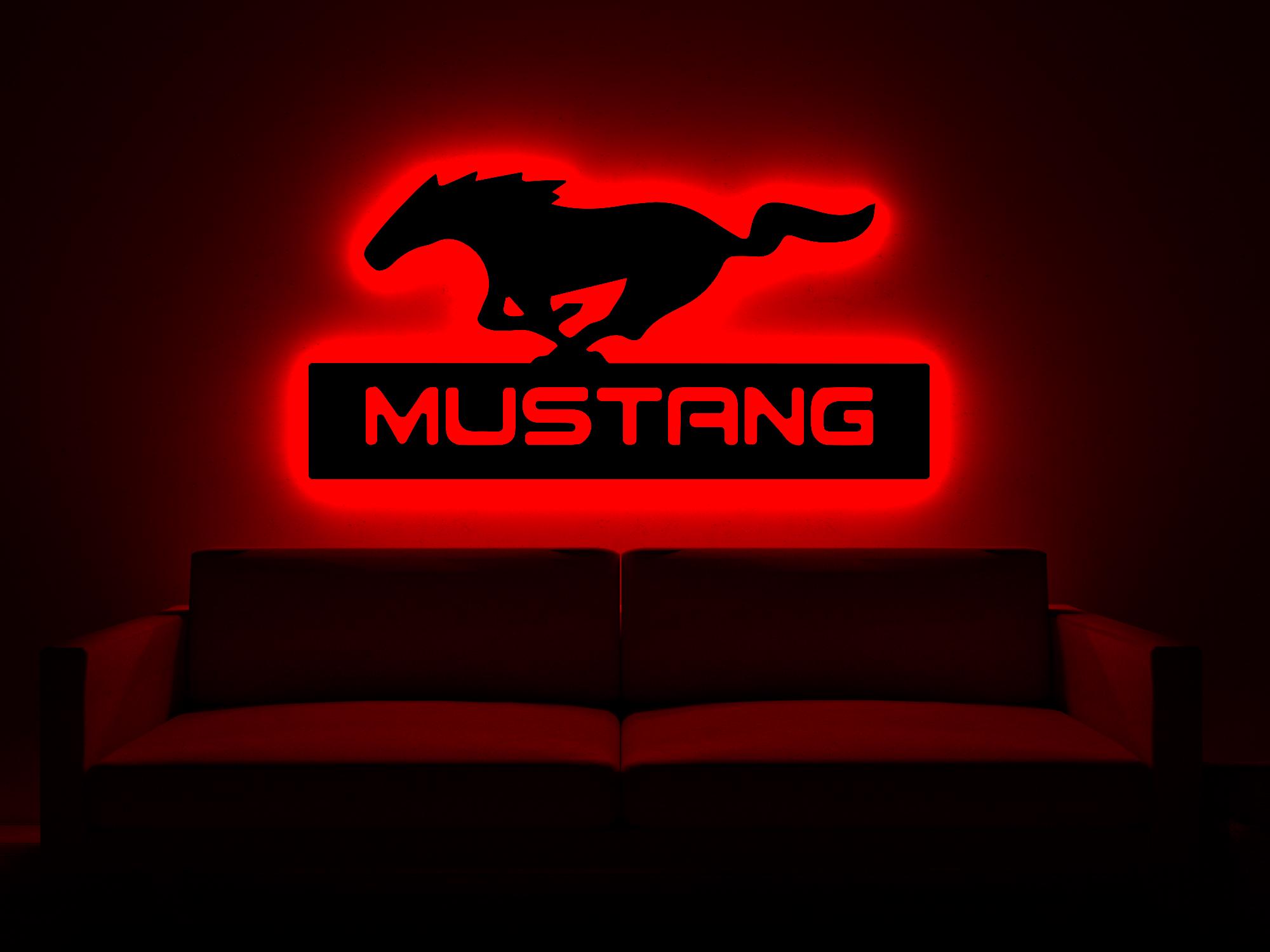 Mustang Logo Neon Wall Led Sign, Iconic Automotive Decor, White Glow ...