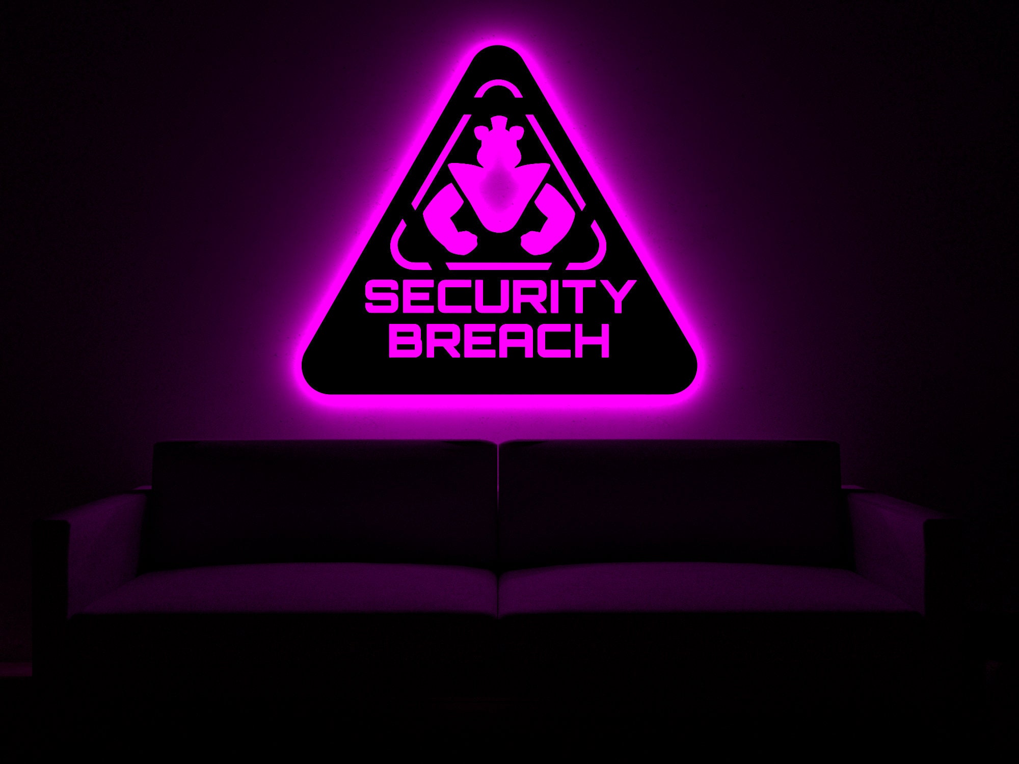 FNAF Security Breach Warning Sign, Anime Art, Led Wall Decor, Night ...