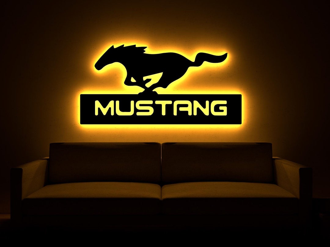 Mustang Logo Neon Wall Led Sign, Iconic Automotive Decor, White Glow ...