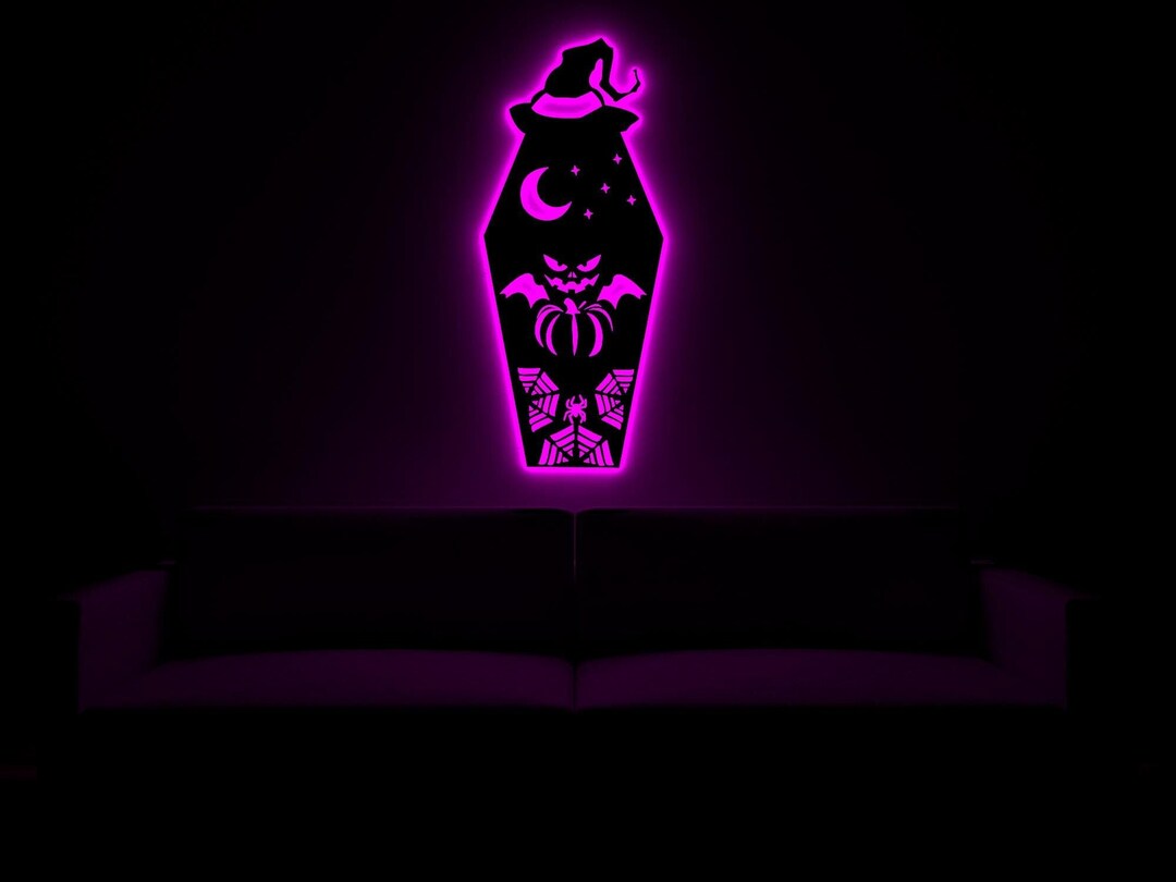 Coffin Halloween LED Sign, Spooky Wall Decor, Haunted House Art ...