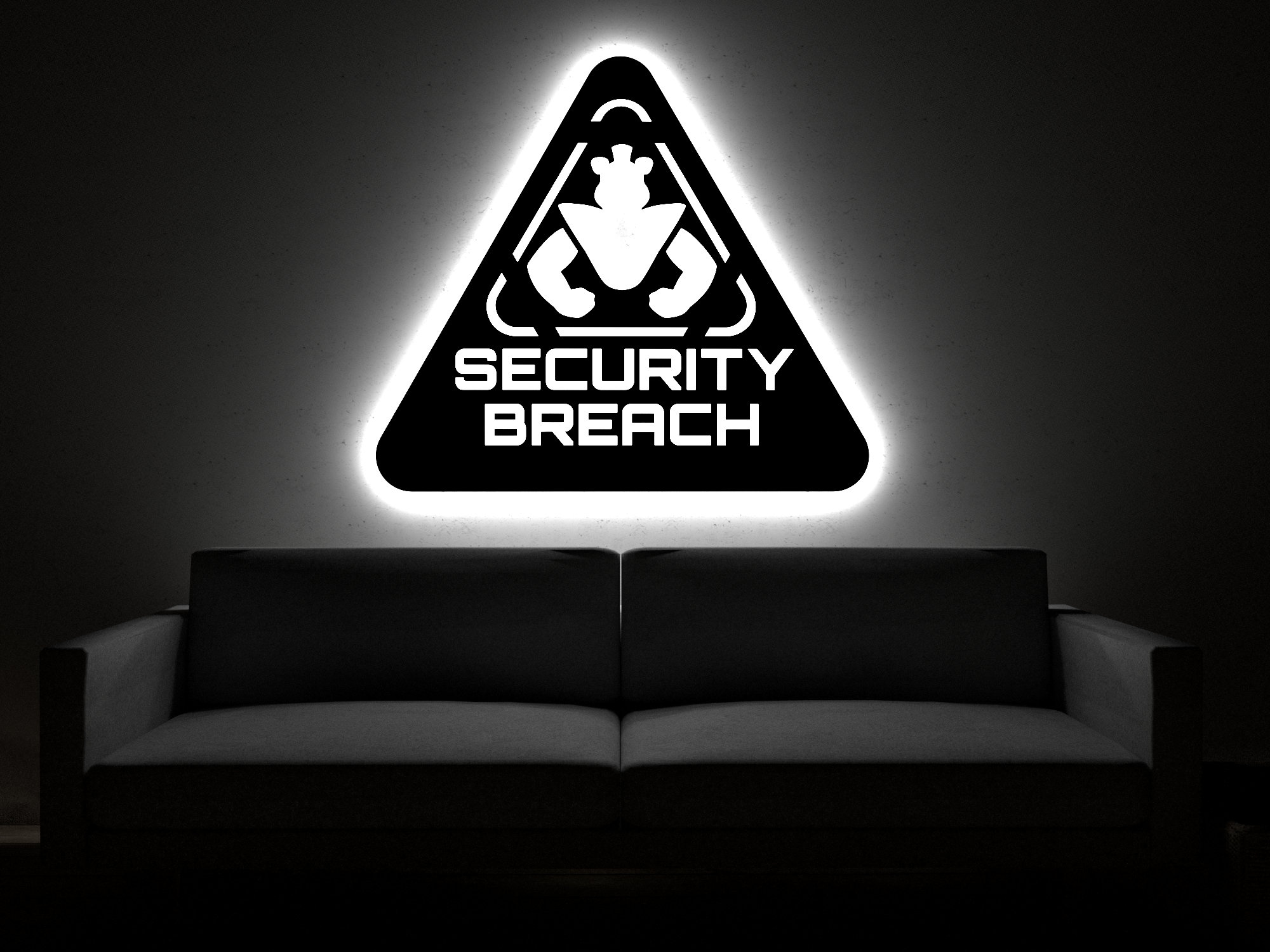 FNAF Security Breach Warning Sign, Anime Art, Led Wall Decor, Night ...