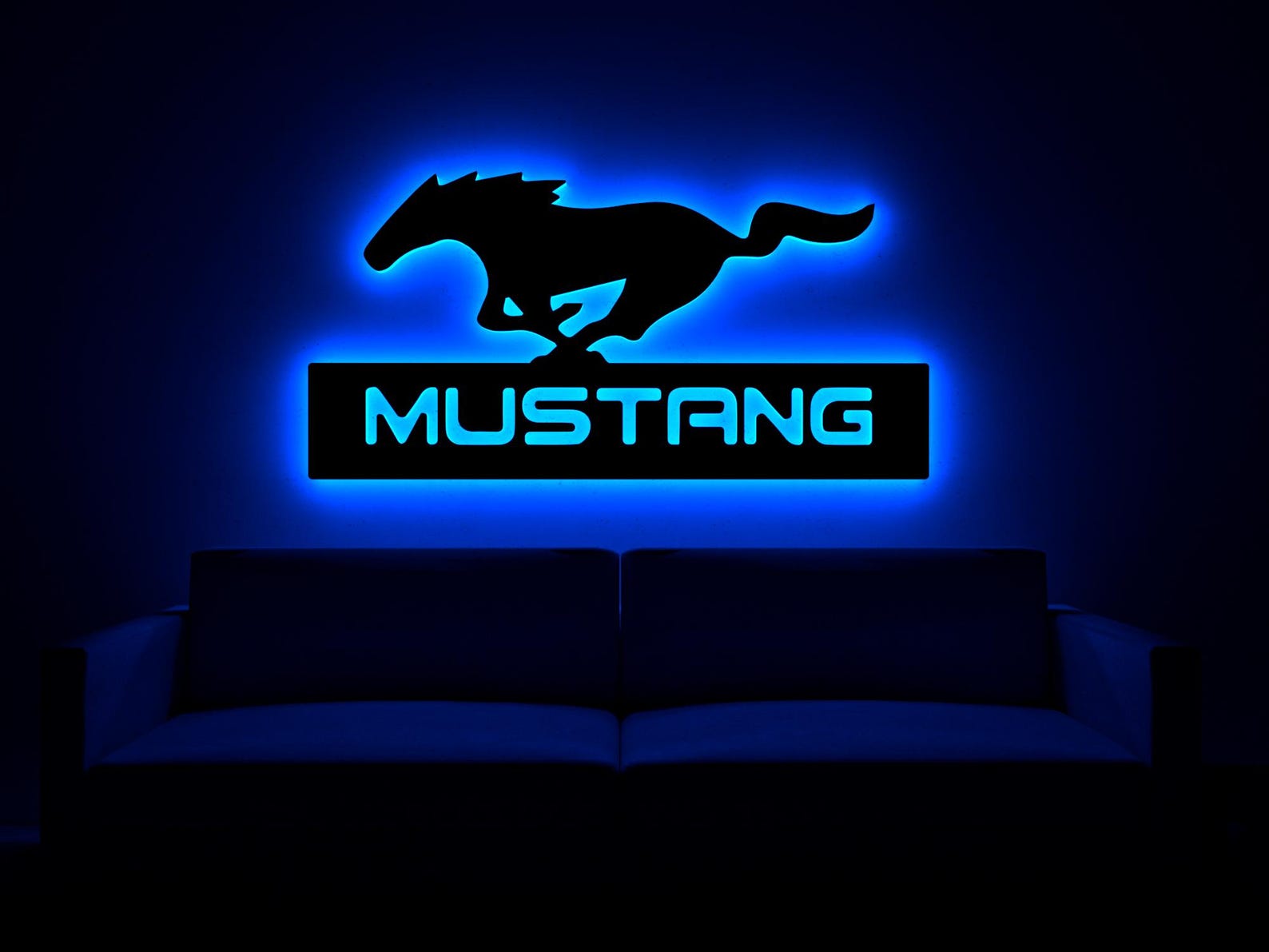 Mustang Logo Neon Wall Led Sign, Iconic Automotive Decor, White Glow ...