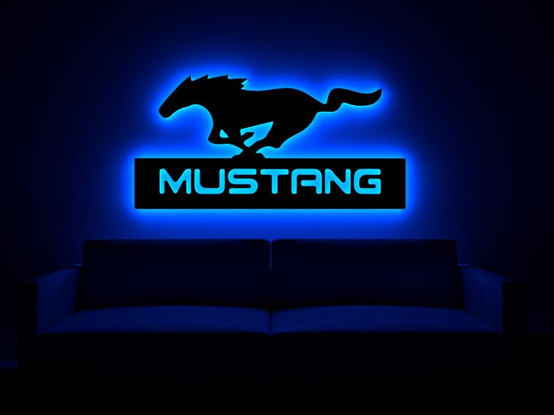 Mustang Logo Neon Wall Led Sign, Iconic Automotive Decor, White Glow ...