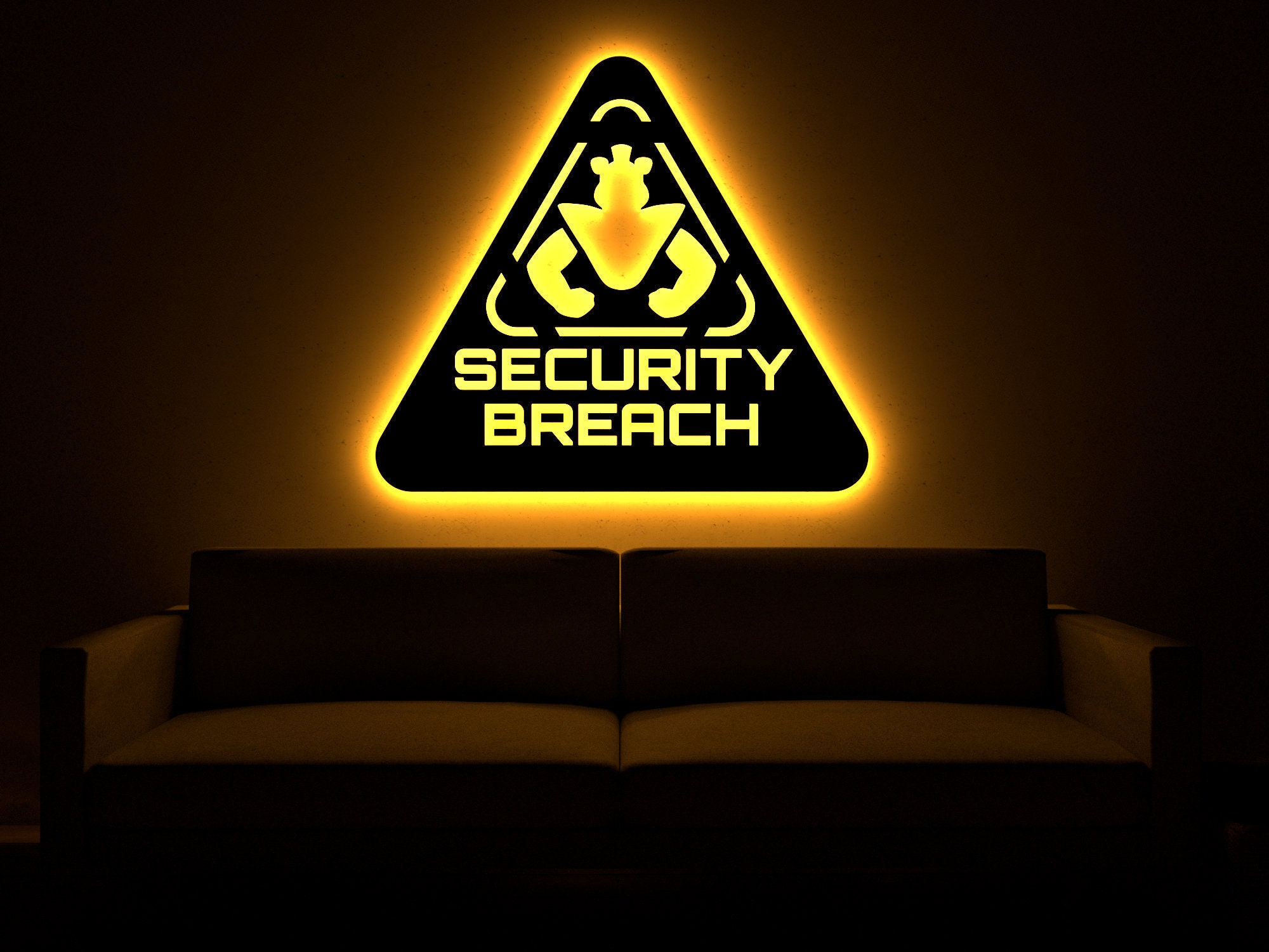 FNAF Security Breach Warning Sign, Anime Art, Led Wall Decor, Night ...