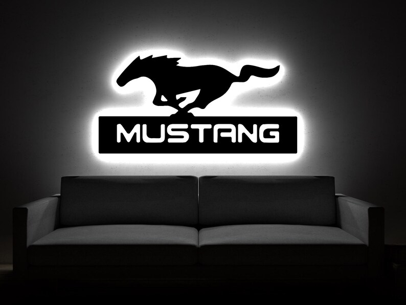Mustang Logo Neon Wall Led Sign, Iconic Automotive Decor, White Glow ...