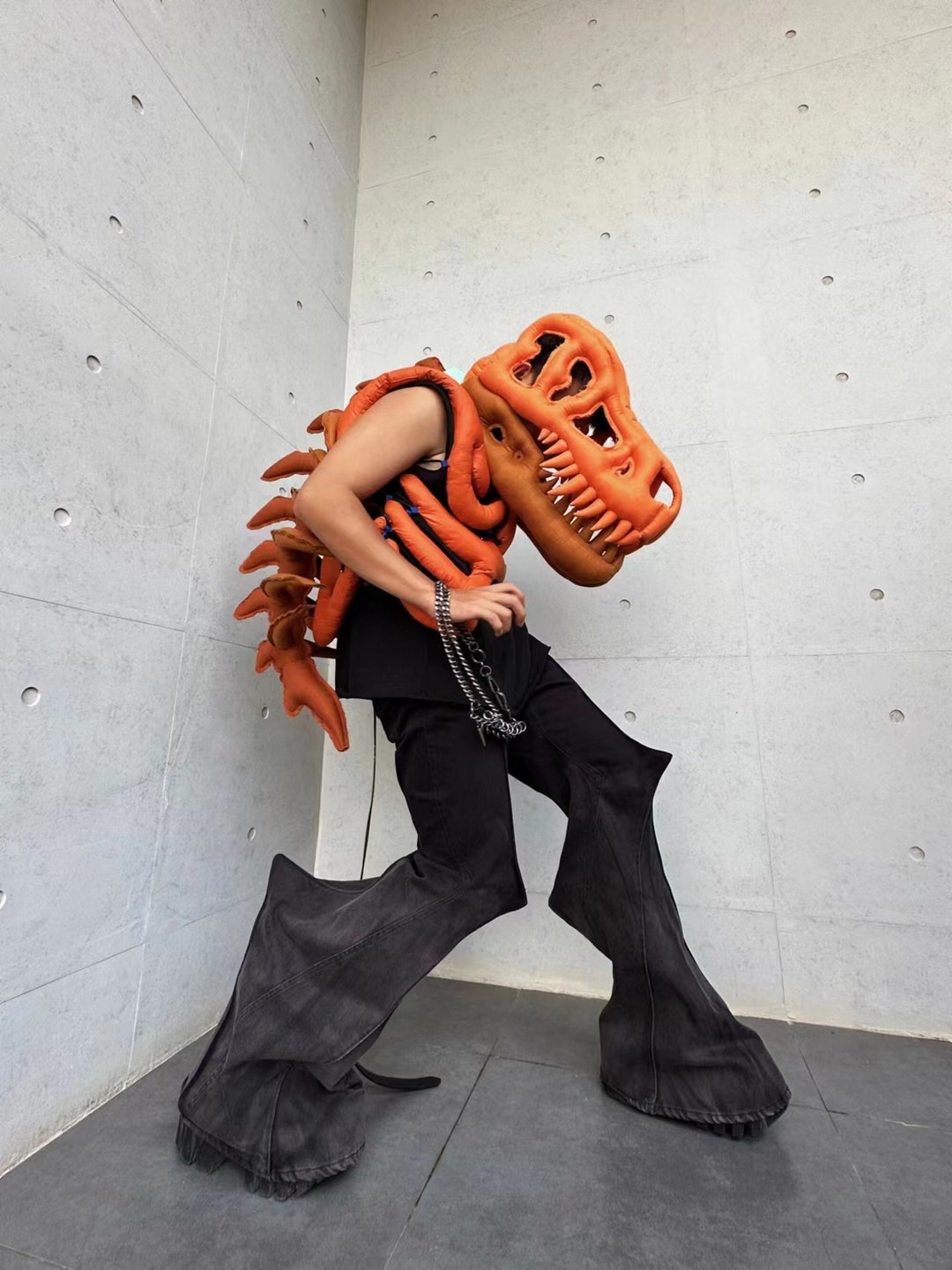 Handmade T-rex Skeleton Costume: Orange Flax Dinosaur Outfit - Etsy