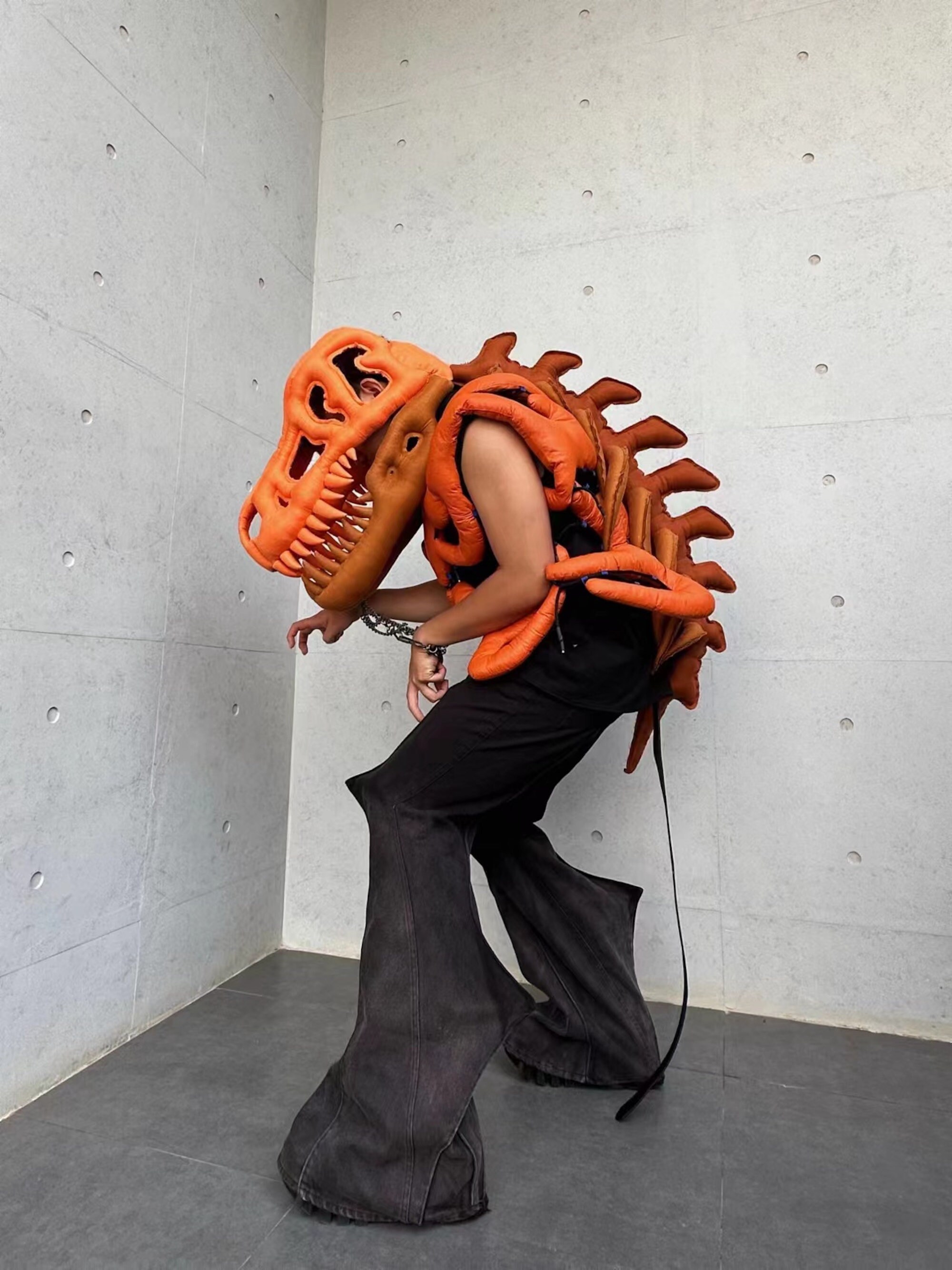 Handmade T-rex Skeleton Costume: Orange Flax Dinosaur Outfit - Etsy
